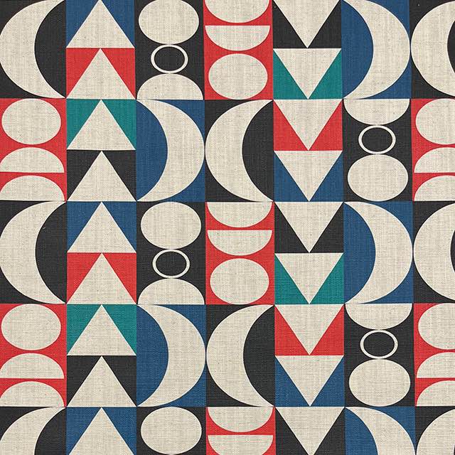 Cubism No.18 Luxury Upholstery Fabric – Blue, Red, and Neutral with ...