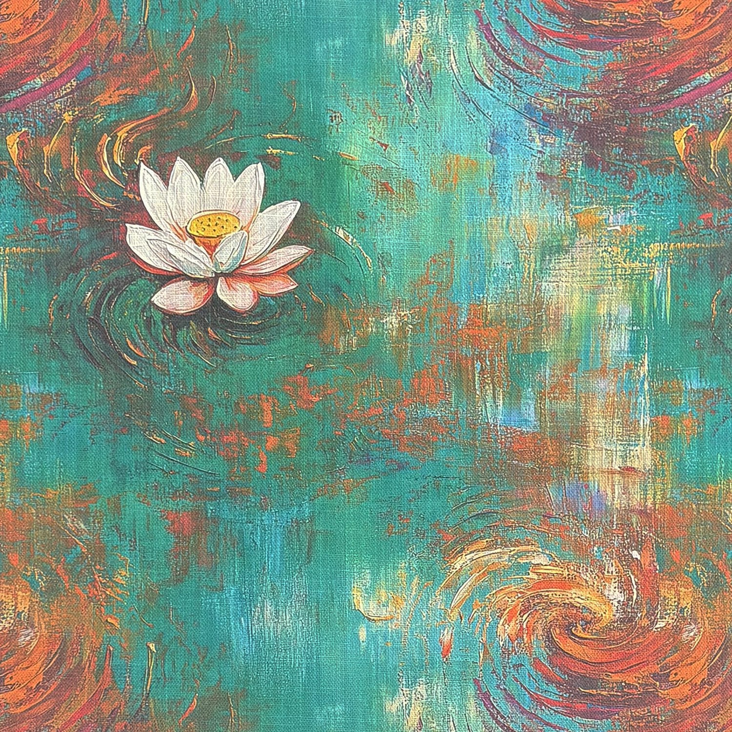 Expressionism No.4 – Scenic Lotus Linen Upholstery Fabric in Teal